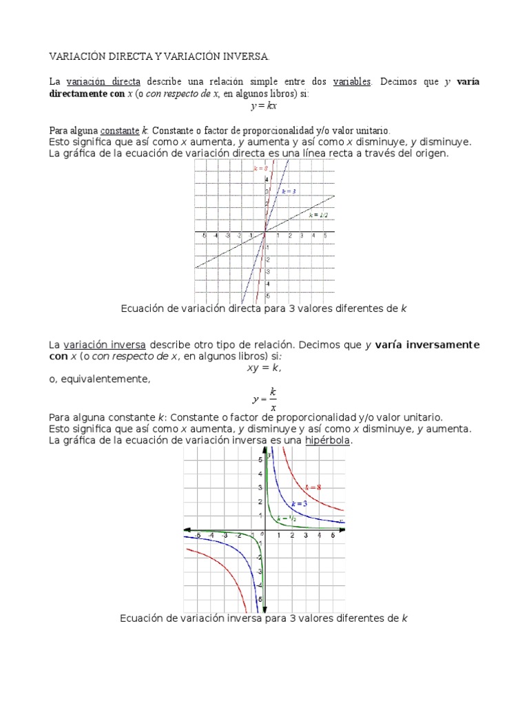 Variación Directa e Inversa: Ejercicios | PDF | Naturaleza | Science