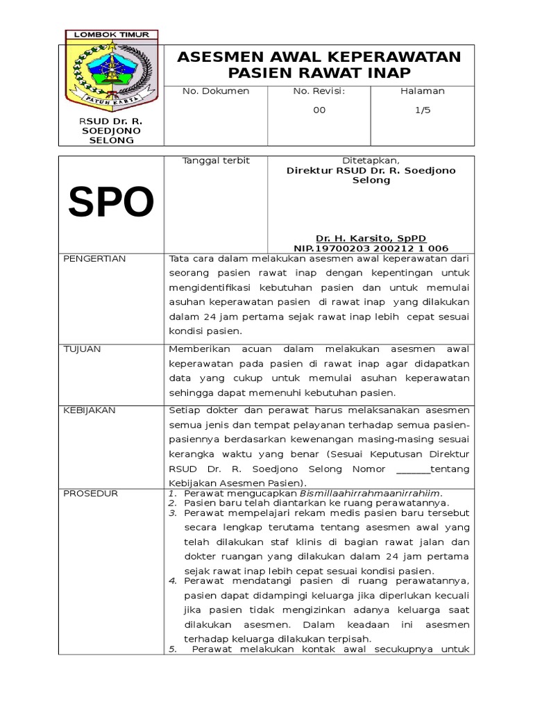 SPO Asesmen Awal Keperawatan Ranap | PDF | Kesehatan Holistik