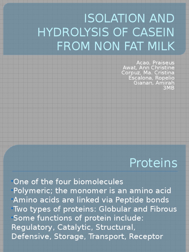 Isolation and Hydrolysis of Casein From Non Fat | PDF | Hydrolysis ...