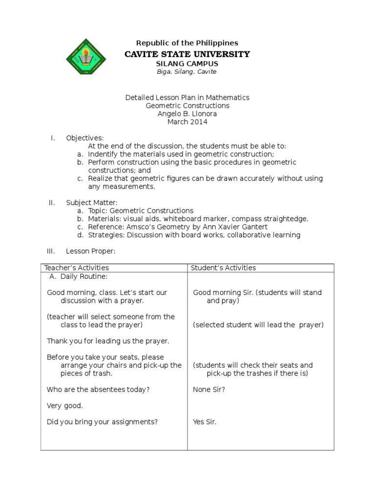 Grade 7 Geometric Constructions Lesson | PDF | Perpendicular | Circle