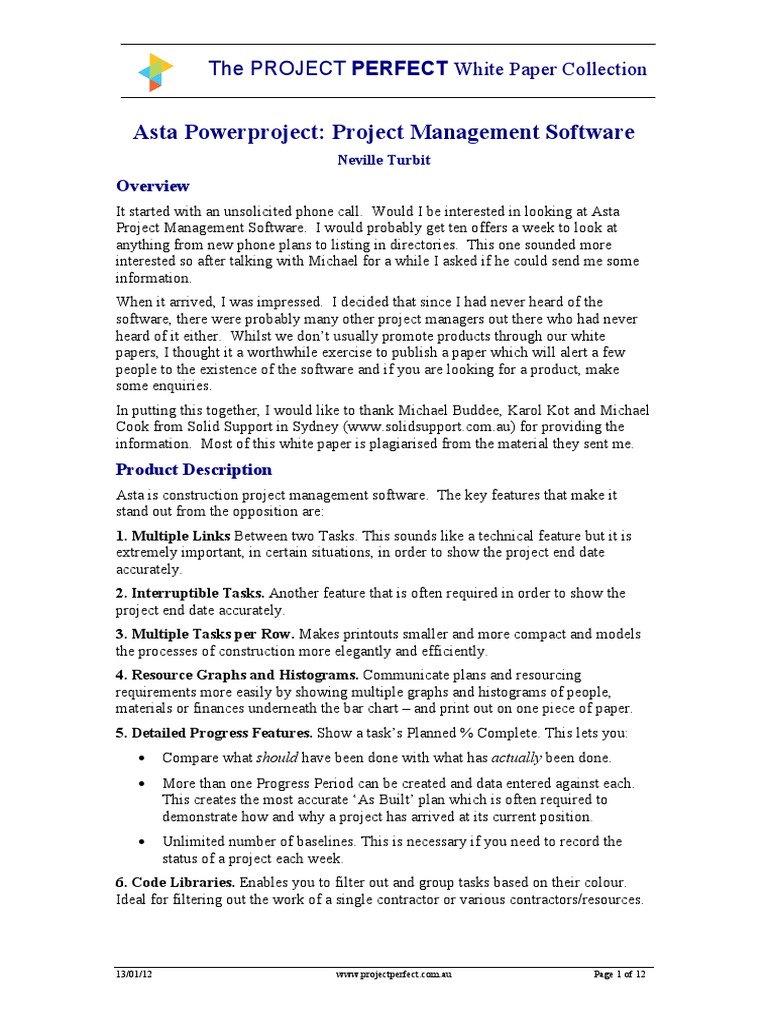 White Paper Asta Powerproject | PDF | File Format | Project Management