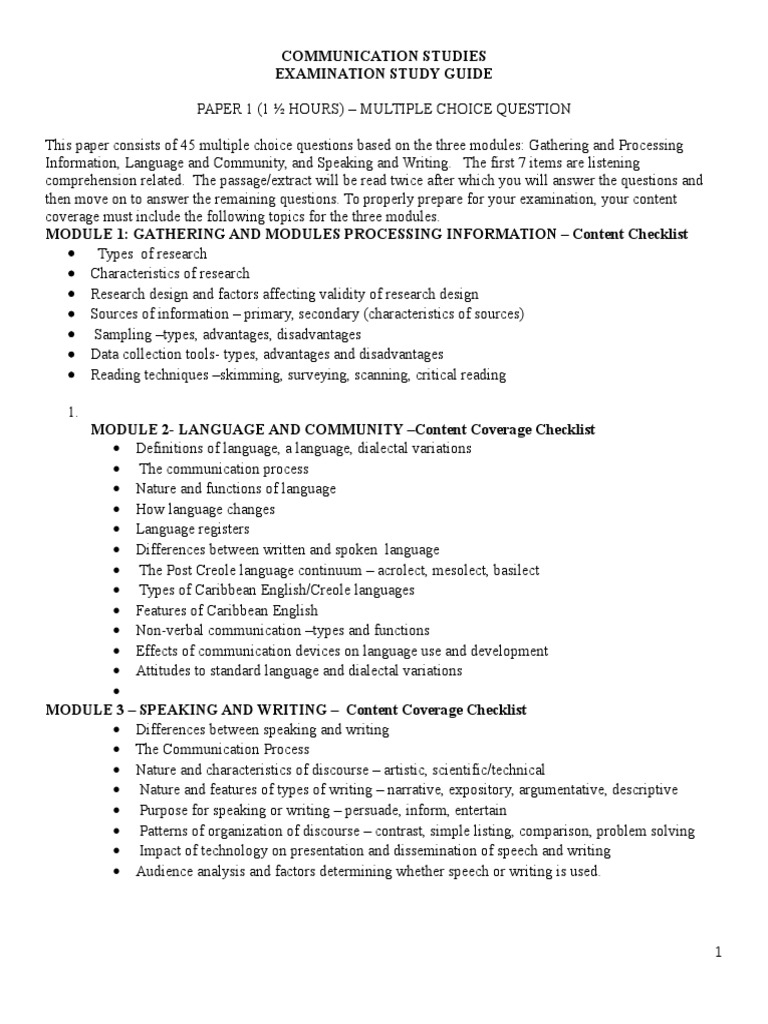 Communication Studies Exam Study Guide | PDF | English Language ...