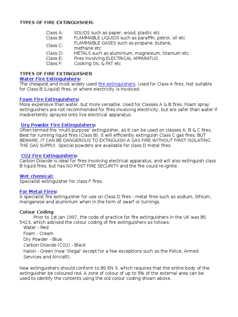 Types of Fire Extinguishers Explained | PDF | Chemical Process ...