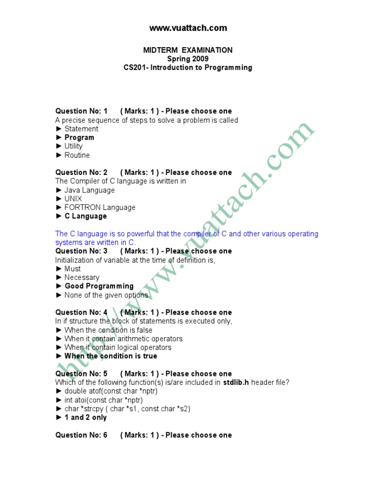 Cs 201 Solved Midterm Papers 1 | PDF | C (Programming Language ...