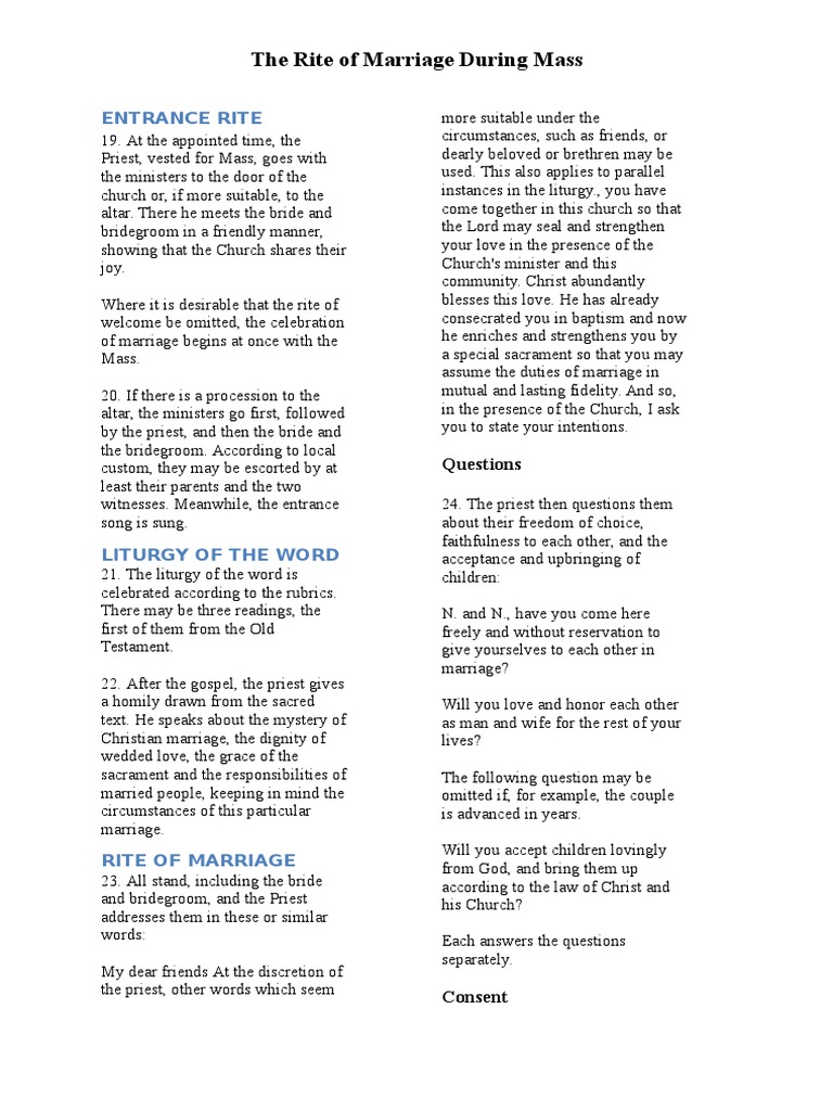 Rite of Marriage During Mass | PDF | Mass (Liturgy) | Catholic Church