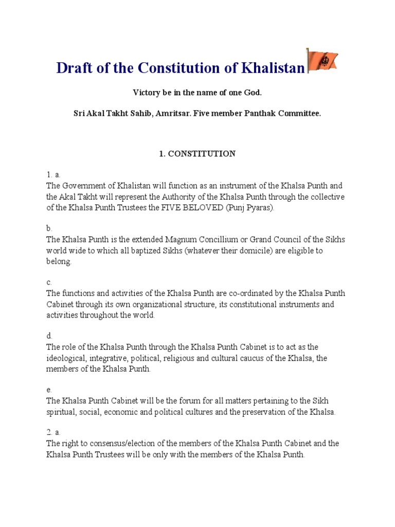 Constitution of Khalistan Draft | PDF | Sikh | Cooperative