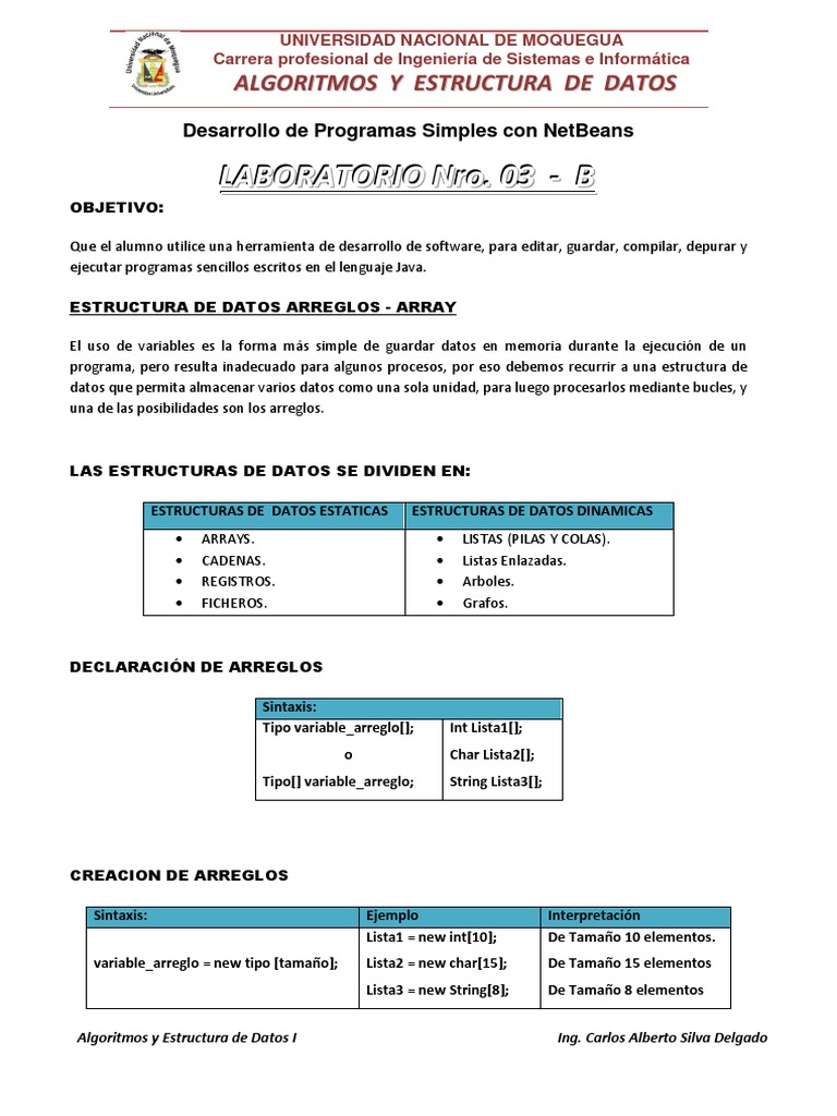 Laboratorio 3-B Array Unidimensional Refuerzo | PDF | Estructura de ...