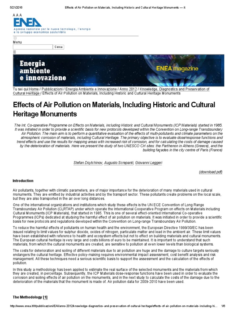 Effects of Air Pollution On Materials, Including Historic and Cultural ...