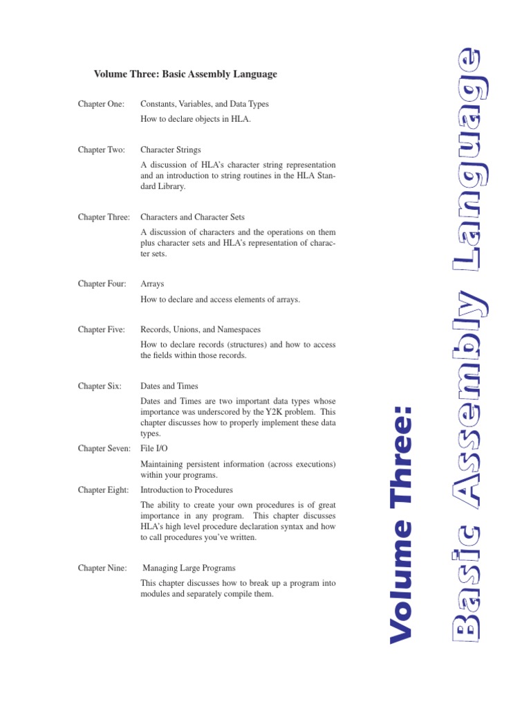 V Olume THR Ee: Basic Assembly Language | PDF | Subroutine | Assembly Language