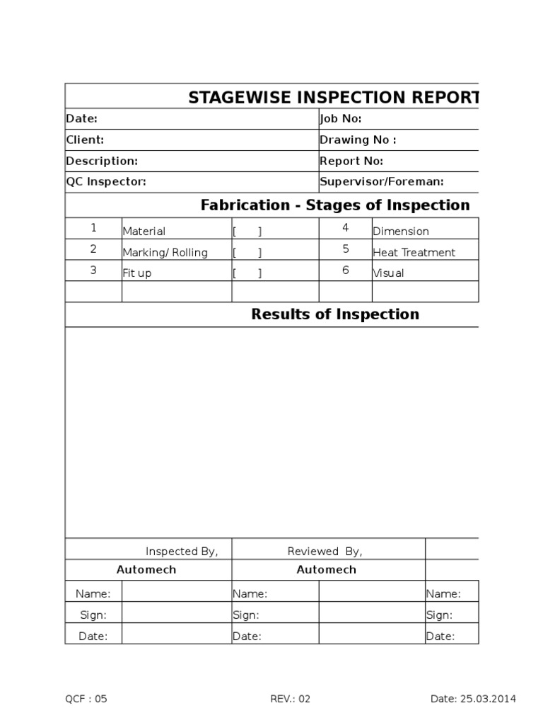 Stagewise Inspection Report Template | PDF
