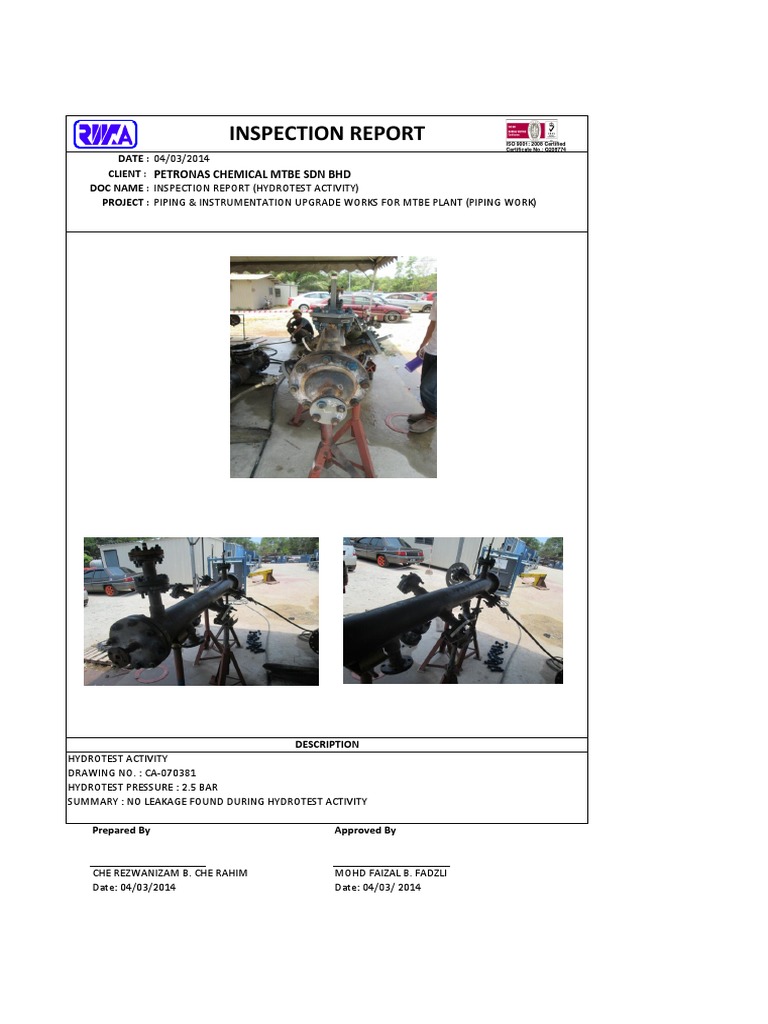 Inspection Report: Petronas Chemical Mtbe SDN BHD | PDF