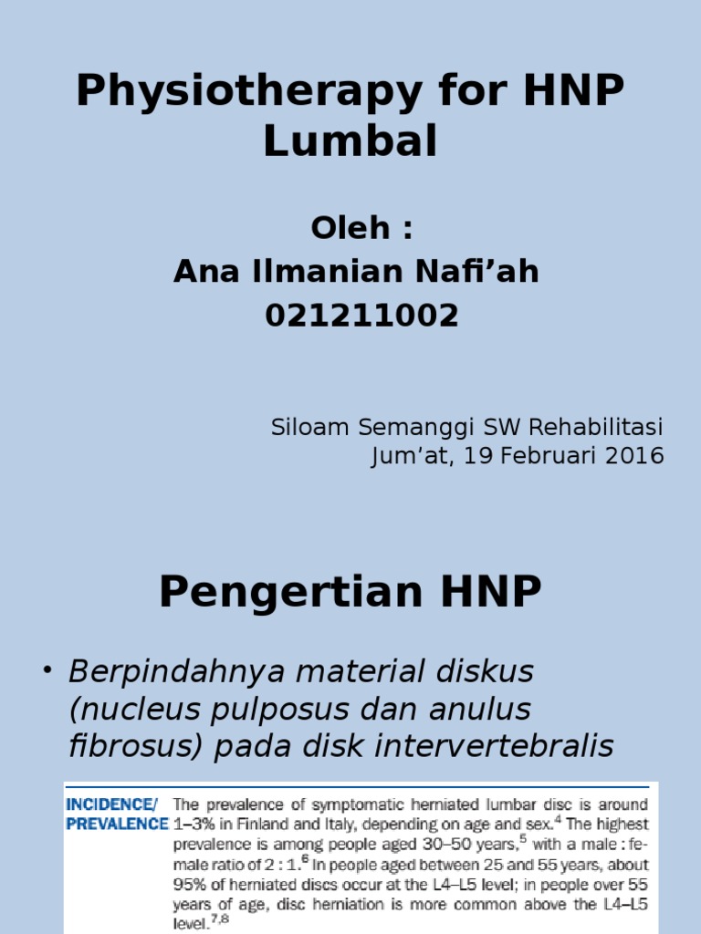 Physiotherapy For HNP Lumbal | PDF | Nyeri Punggung | Nyeri Punggung Bawah