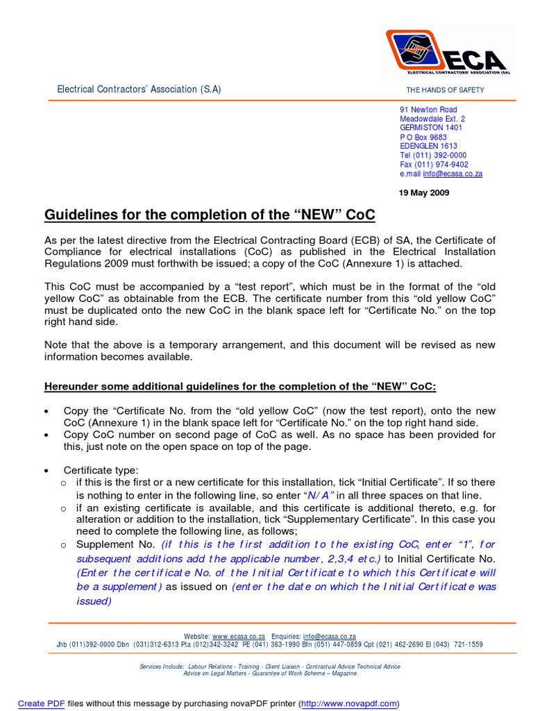 Coc Guidelines | PDF | Electrician | Identity Document