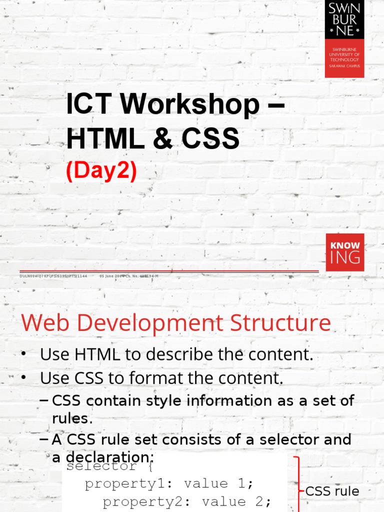ICT Workshop - HTML & CSS: DULN004 (Q) KP (JPS) 5195/IPTS/1144 05 June ...