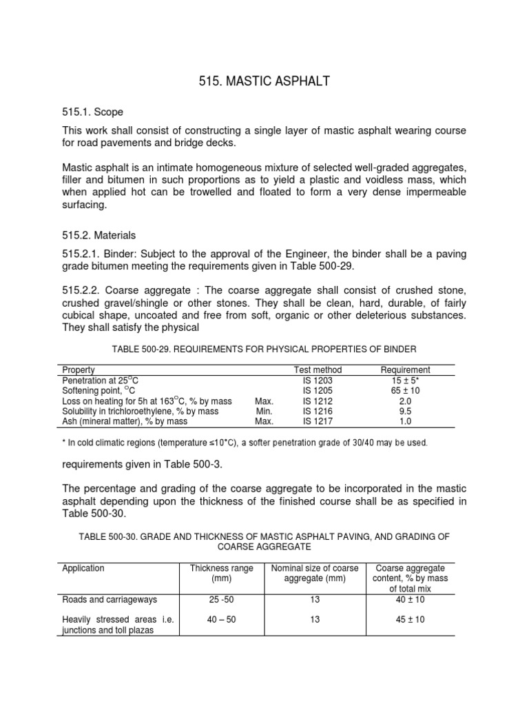 Morth Clause of Bitumen Mastic | PDF | Asphalt | Road Surface