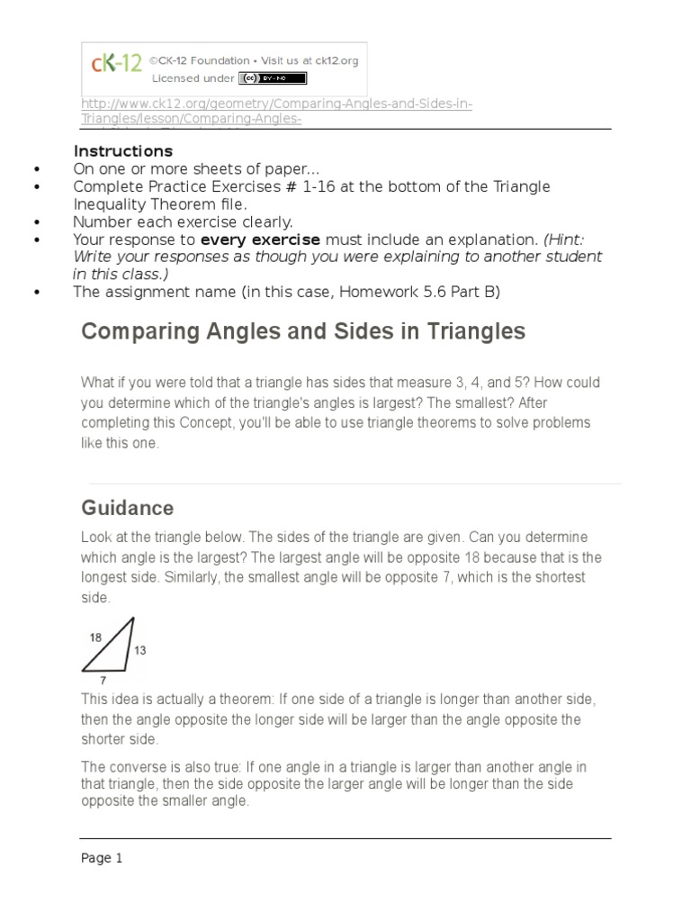 Comparing Angles and Sides in Triangles: Using Triangle Theorems to Determine Angles and Sides ...