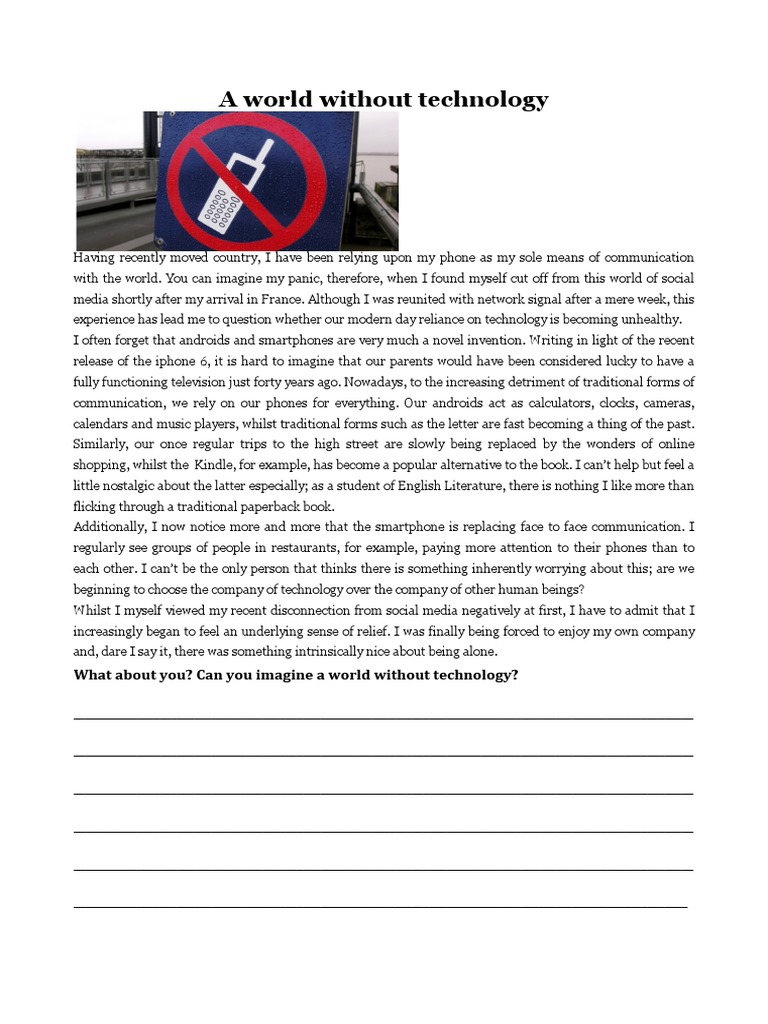 Reflecting on Life Without Technology | PDF