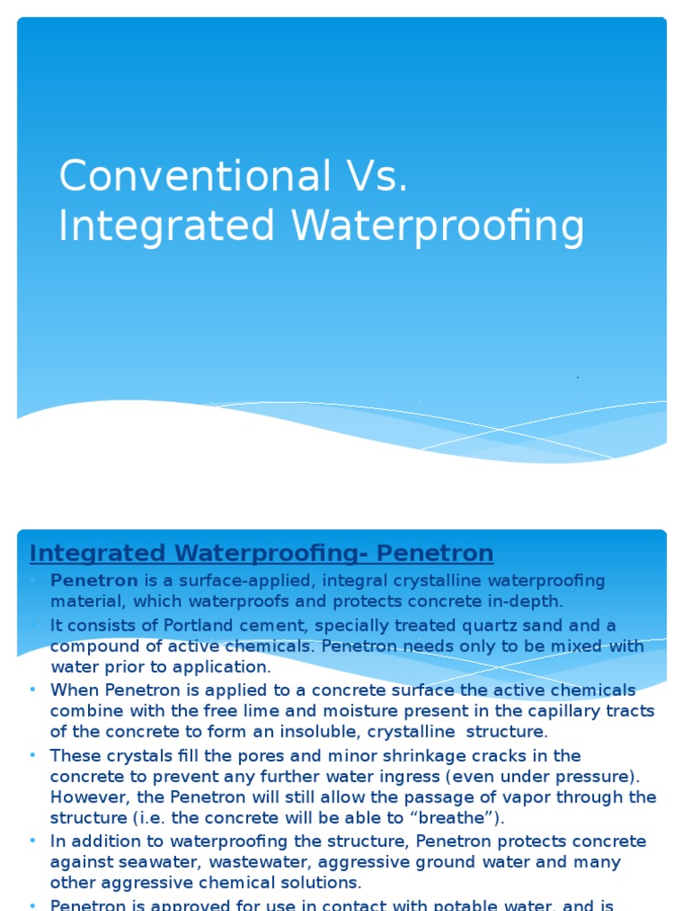 Conventional vs. Integrated Waterproofing | PDF | Concrete | Water