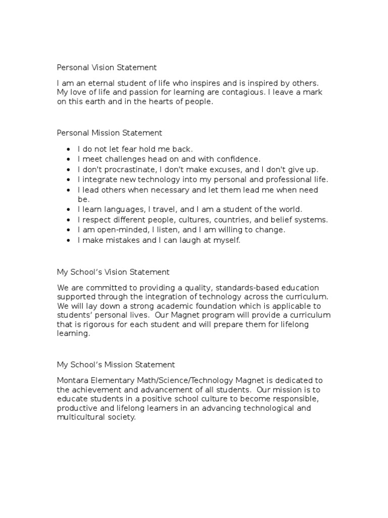 Michelle's Personal Vision Statement | PDF | Curriculum | Pedagogy
