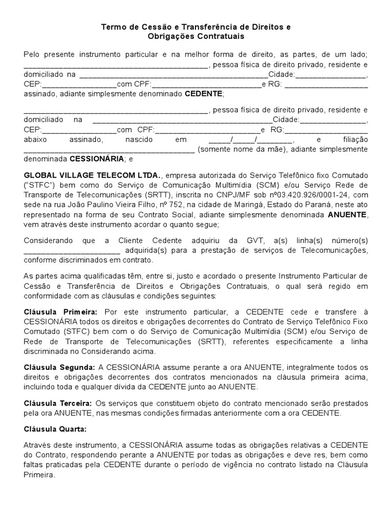 Termo De Cessão E Transferência De Direitos E Pdf Lei Das
