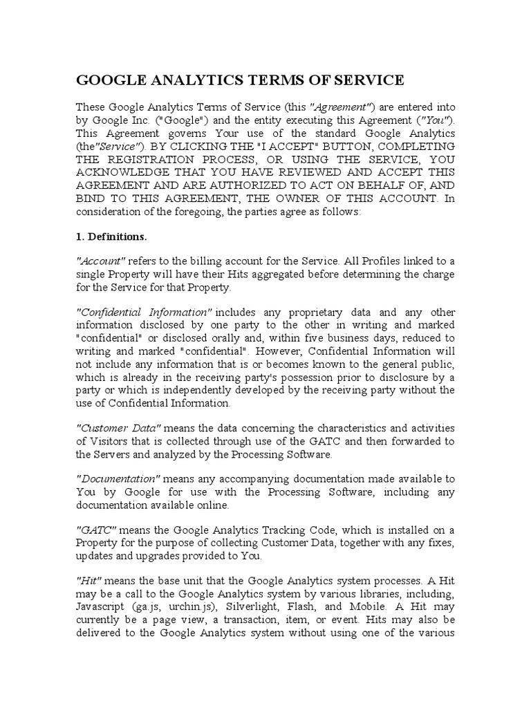 Google Analytics Terms of Service: 1. Definitions | PDF | Proprietary Software | Indemnity