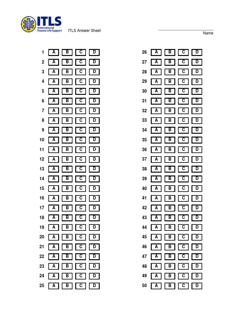ITLS Exam Answer Sheet Template | PDF | Teaching Methods & Materials