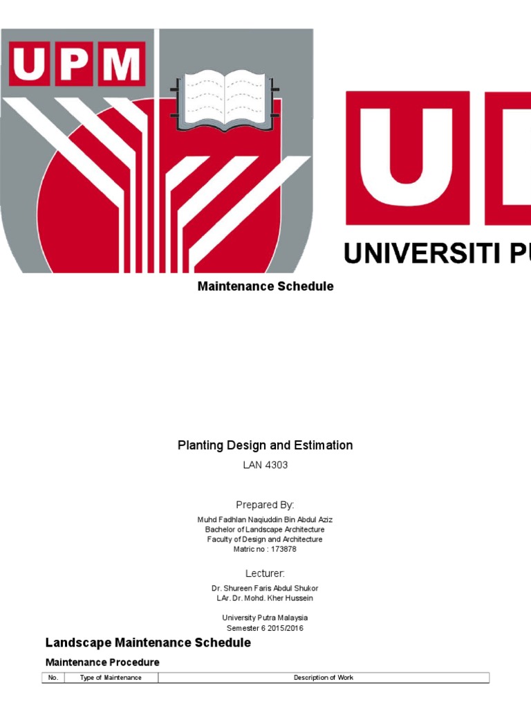Landscape Maintenance Schedule | PDF | Pruning | Mulch