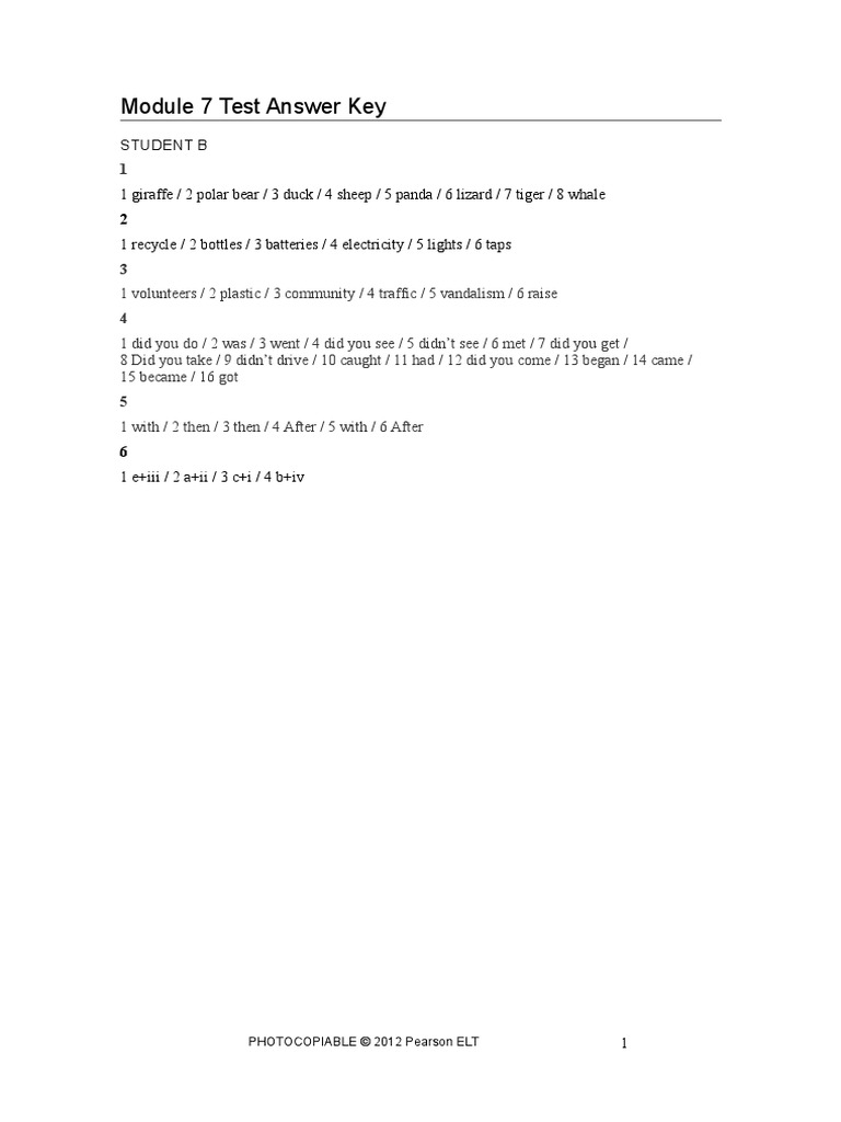 Module 7 Test Answer Key: Student B | PDF