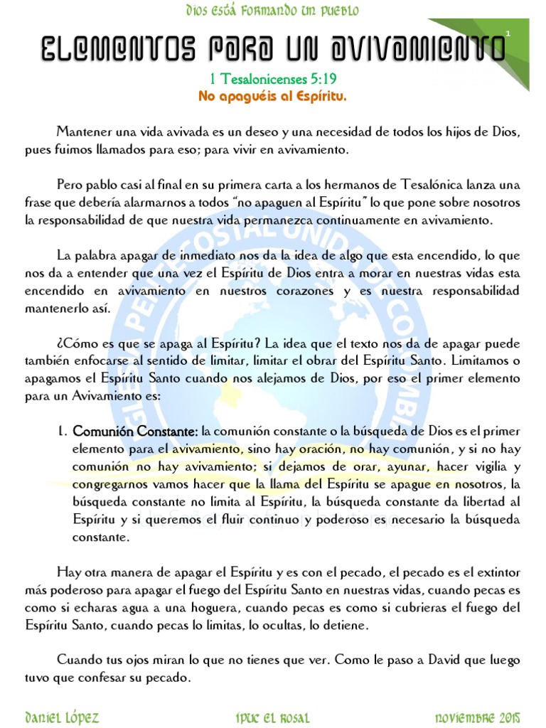 Elementos para Un Avivamiento | PDF | eucaristía | Pecado