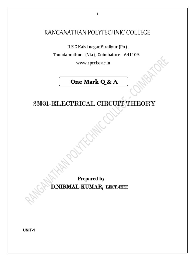 Electrical Circuit Theory - PDF 1375069393 | PDF | Capacitance | Series ...