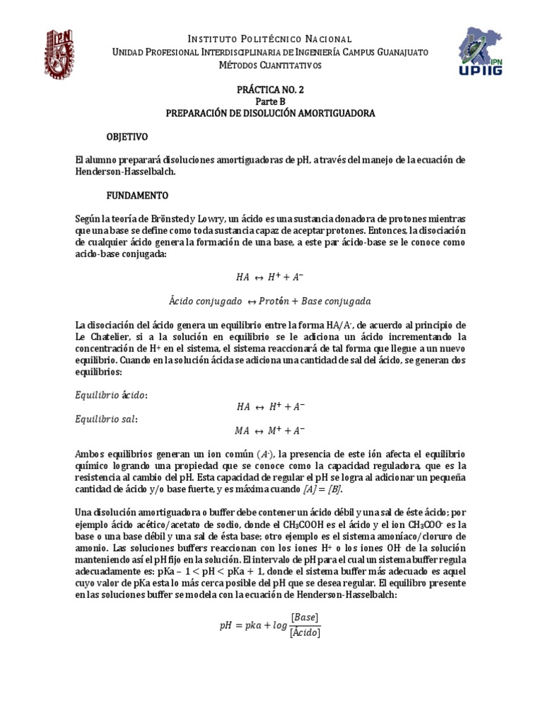 Práctica 2B Preparación de Una Disolución Buffer PDF | PDF | Solución ...