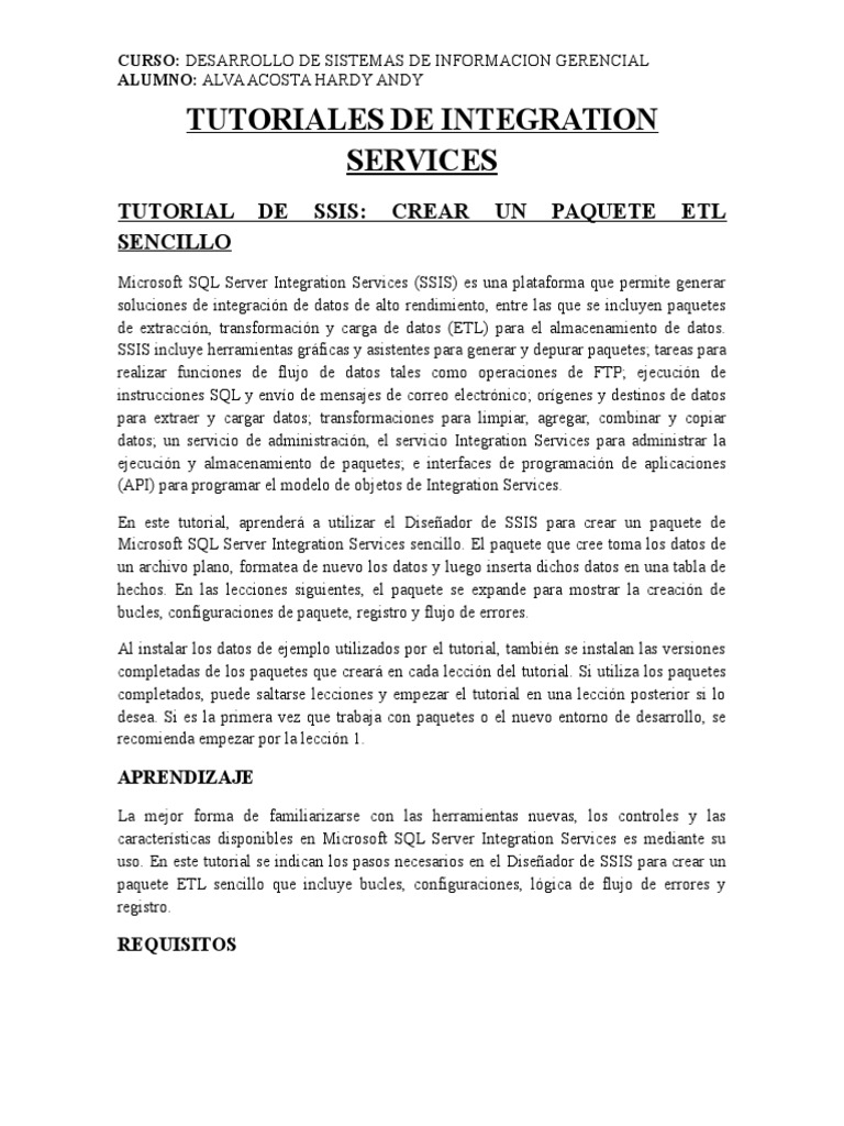 LECCION 1 SSIS Tutorial - By: Alva Acosta Hardy Andy | PDF | Servidor ...