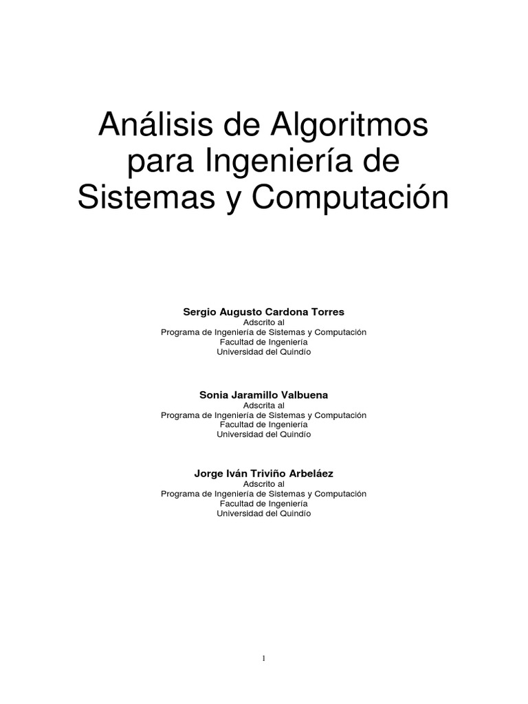 Análisis de Algoritmos para Ingenieria de Sistemas y Comput | PDF ...