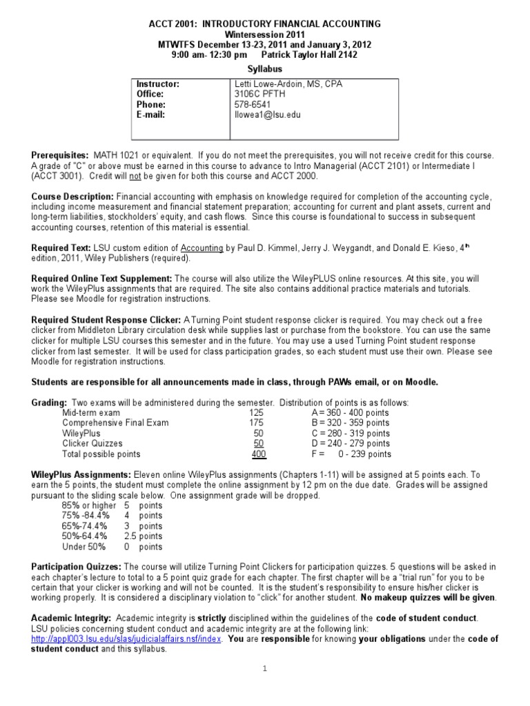 ACCT 2001 Syllabus | PDF | Financial Accounting | Syllabus