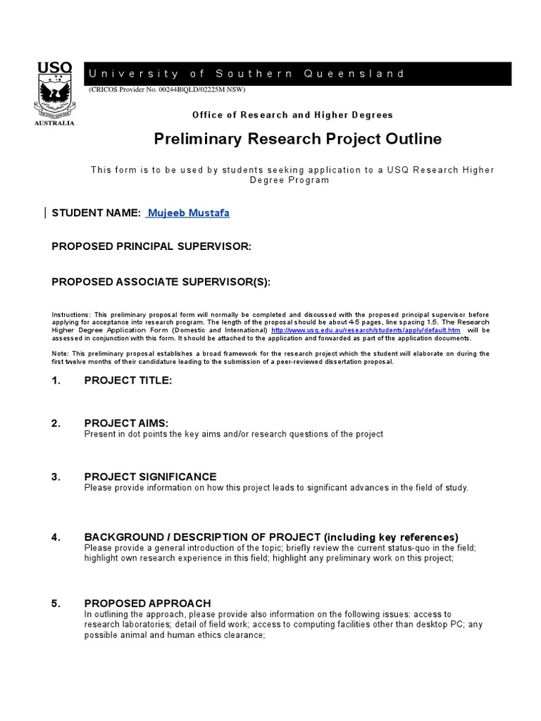 Preliminary Research Project Outline | Doctor Of Philosophy | Academia