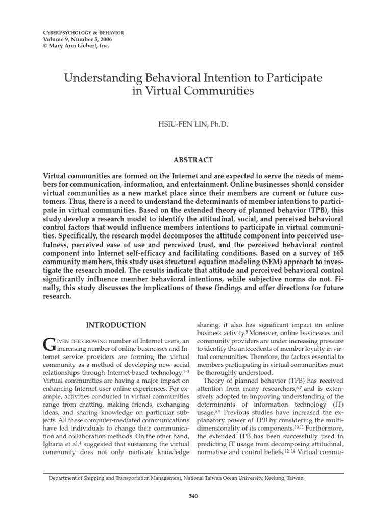 Understanding Behavioral Intention To Participate | PDF | Intention ...