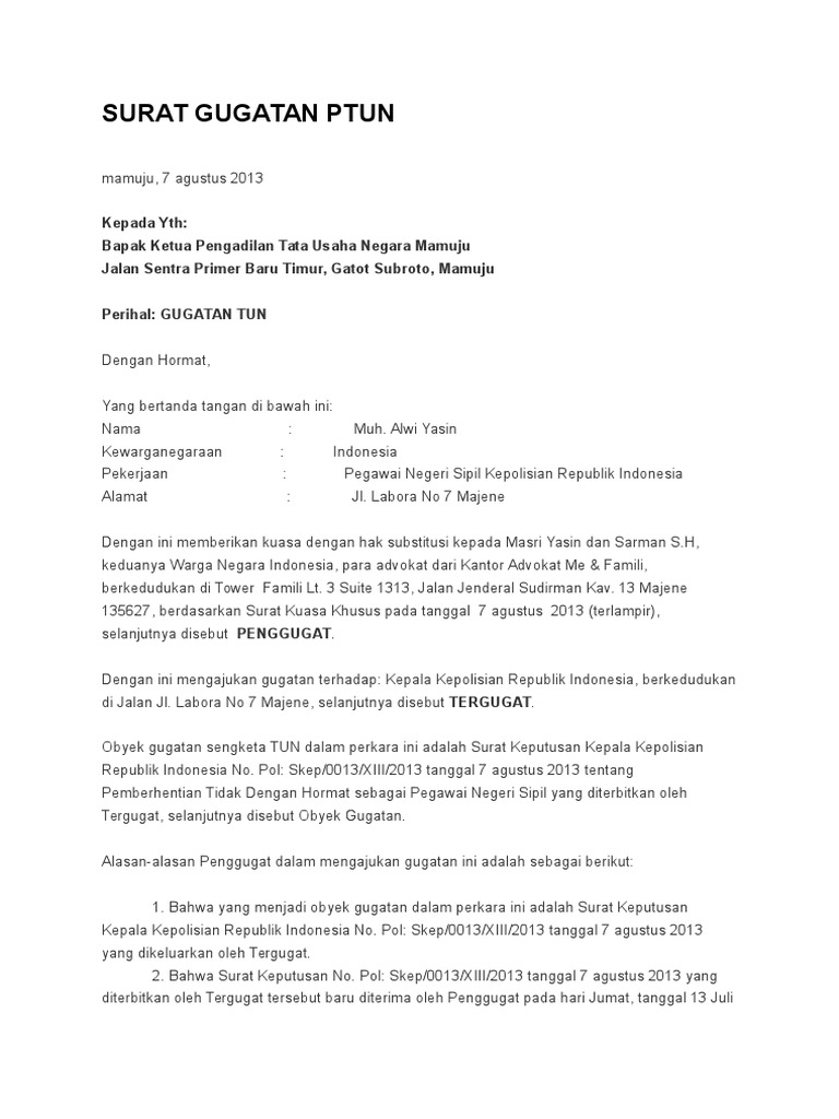 Contoh Surat Gugatan PTUN | PDF | Ilmu Sosial