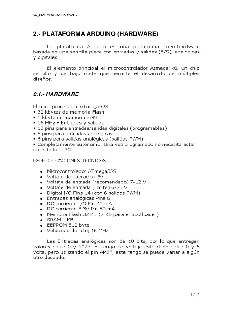 Plataforma de Arduino | PDF | Arduino | Microcontrolador