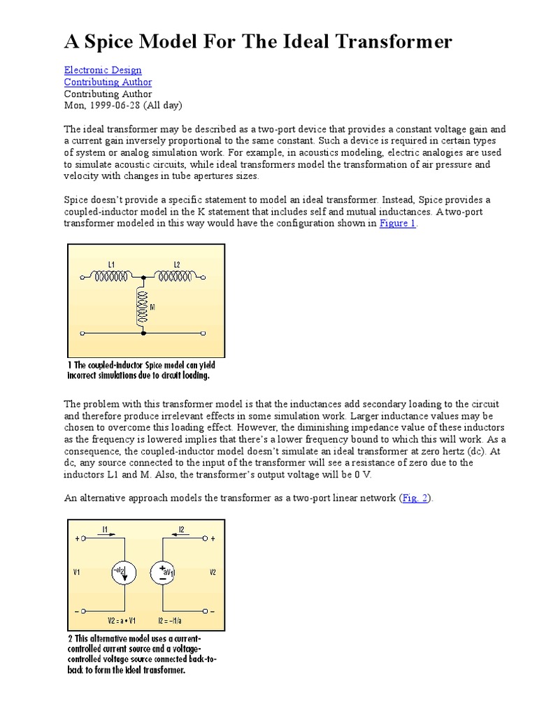 Ideal Transformer Spice Modeling Guide | PDF | Inductance | Transformer