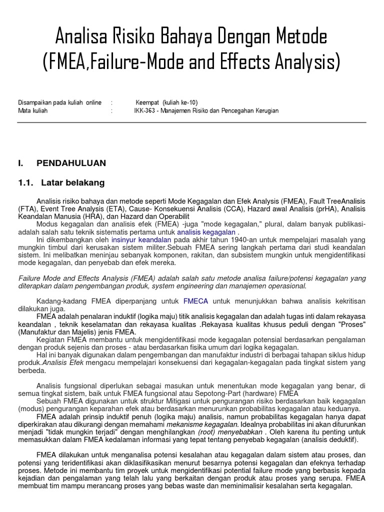 Failure Mode Dan Effects Analysis - FMEA PDF | PDF | Komputer