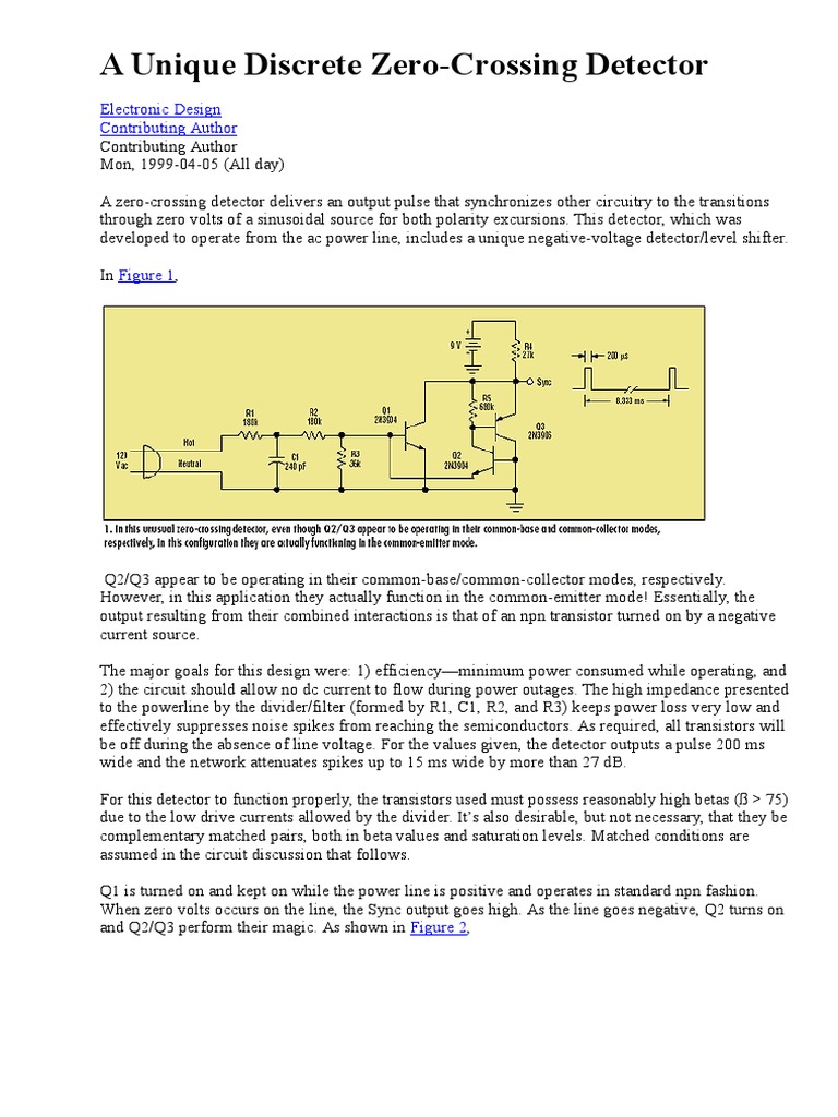 A Unique Discrete Zero-Crossing Detector | PDF | Analog Circuits ...