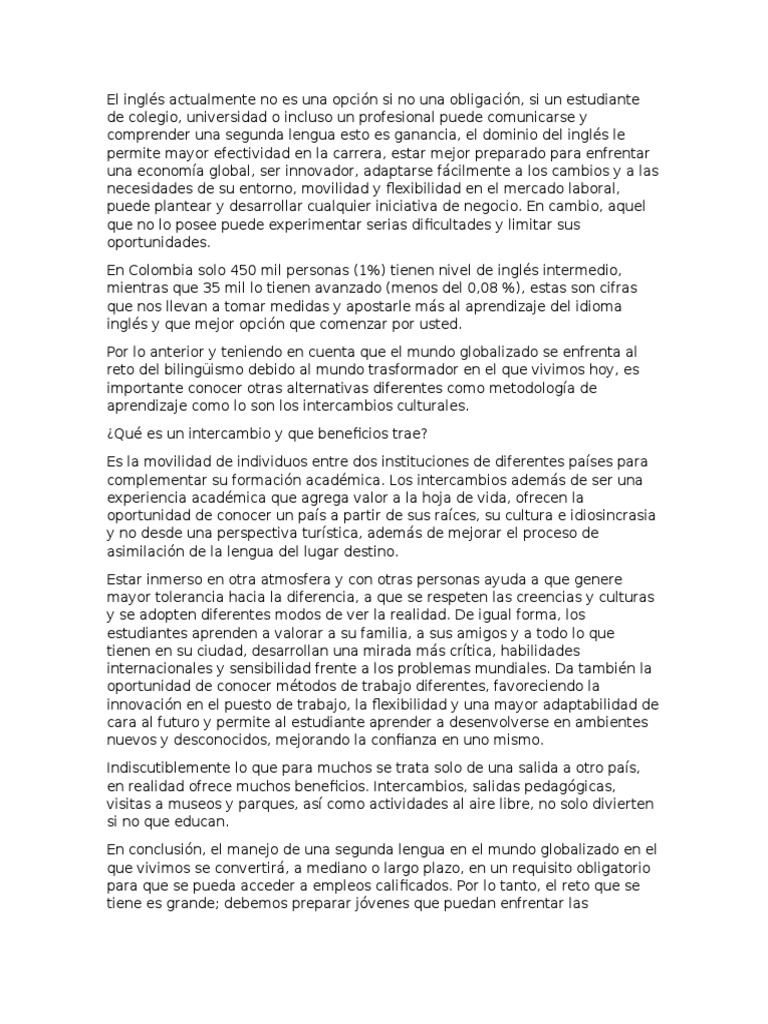 La Importancia de Una Segunda Lengua | PDF | Multilingüismo | Segundo ...