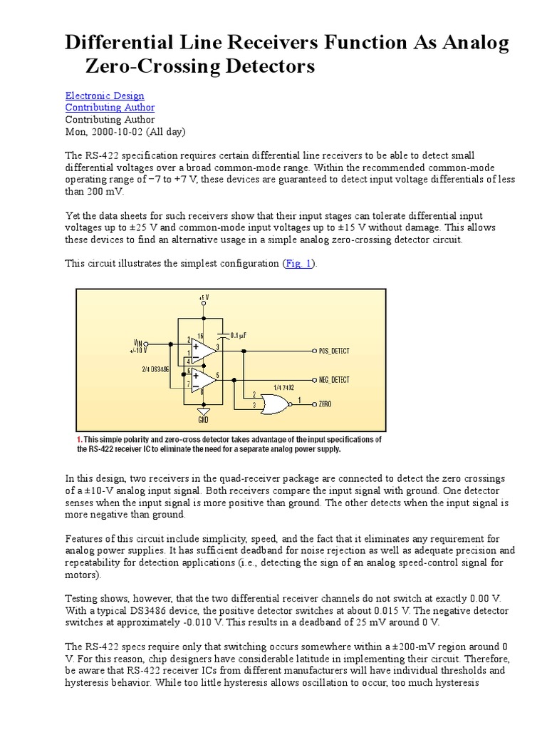 Differential Line Receivers Function As Analog Zero-Crossing Detectors ...