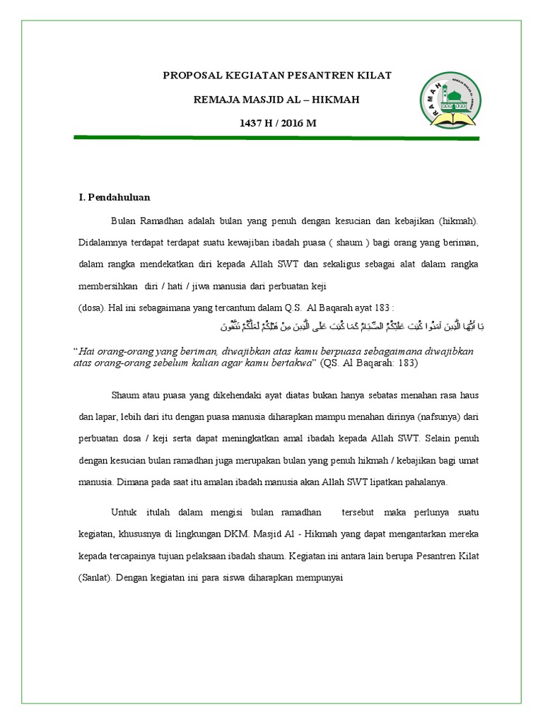 Proposal Kegiatan Pesantren Kilat | PDF