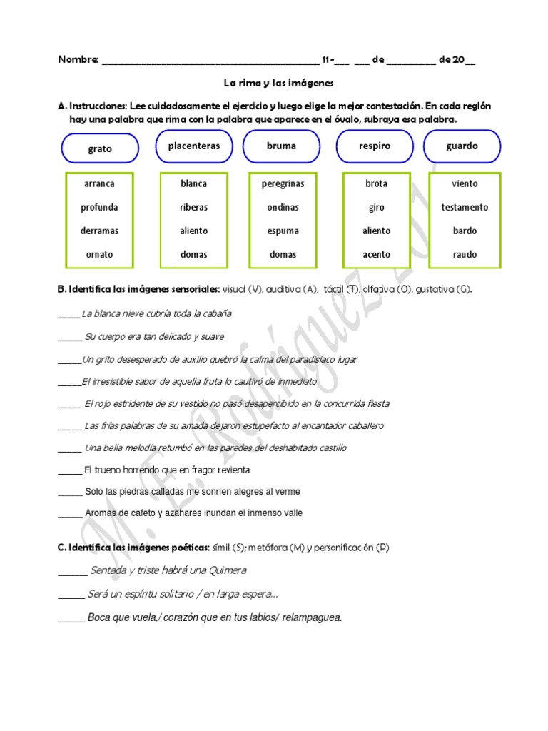 Repaso Imagenes Sensoriales | Recursos poéticos | Tecnicas literarias
