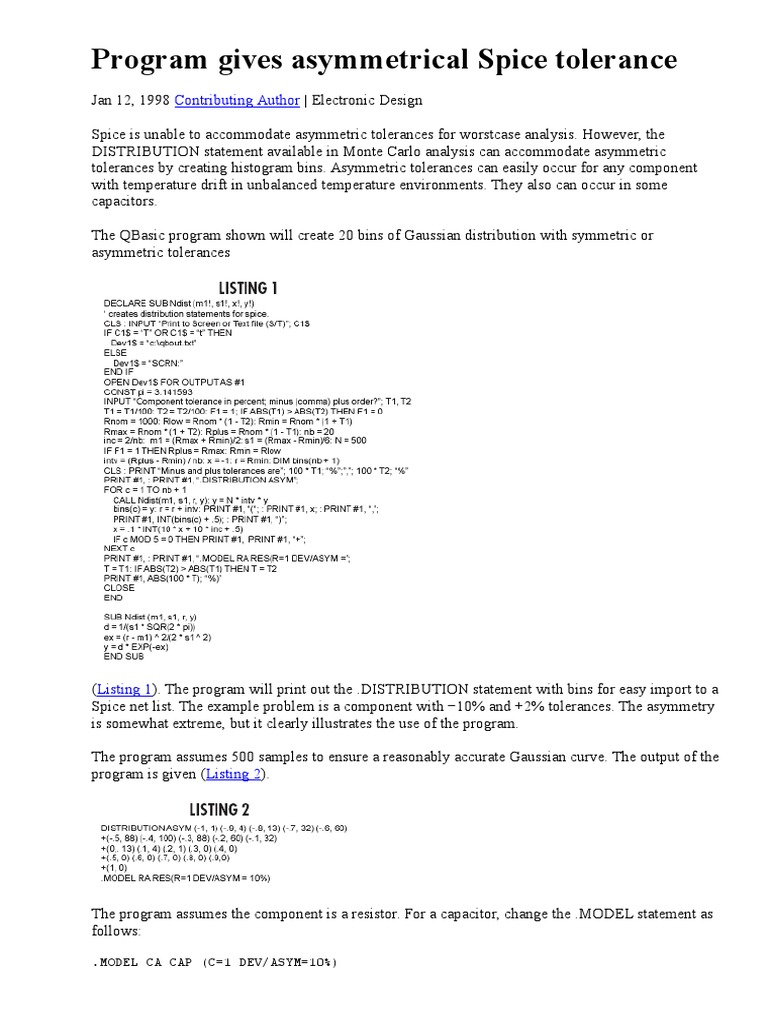 Program Gives Asymmetrical Spice Tolerance | PDF
