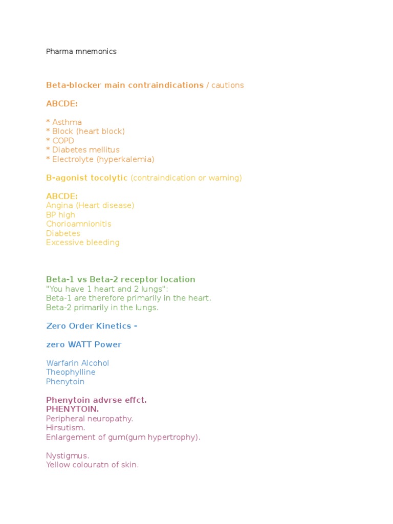 Pharma Mnemonics | PDF | Rtt | Medical Specialties