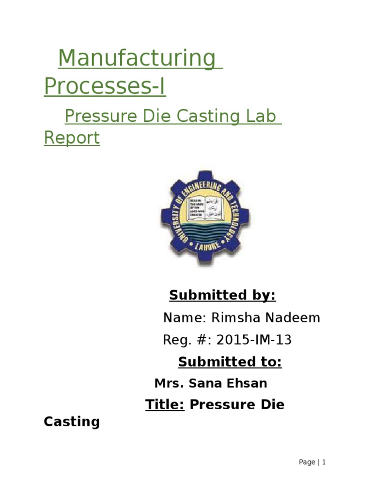 Die Casting Report | PDF | Casting (Metalworking) | Chemical Substances