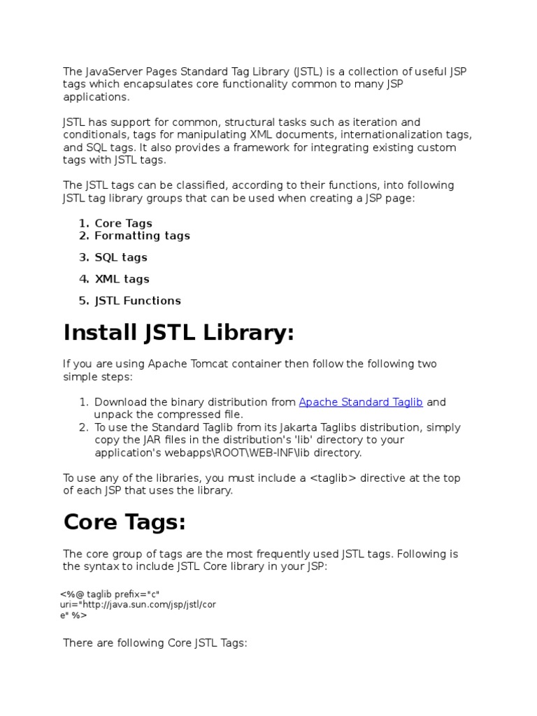 How To Install JSTL Library | PDF | Databases | Java Server Pages