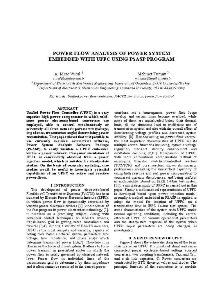 Power Flow Analysis of Power System Embedded With Upfc Using Psasp Program | PDF | Ac Power ...